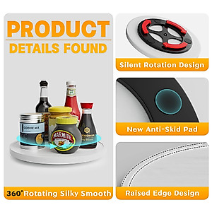 Lazy Susan Organizer Homerays 9 Inch Non-Skid Bamboo Lazy Susan for Kitchen Rotating Spice Rack for Kitchen Cabinet, Wood Turntable for Kitchen Countertop Organizer White