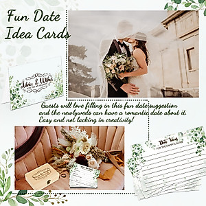1DFAUL 60Pcs Bridal Shower Advice Cards, Greenery Advice and Wishes for the Mr and Mrs, Advice Cards for Bride and Groom Wood Box Kit for Bridal Shower Games Wedding Decorations