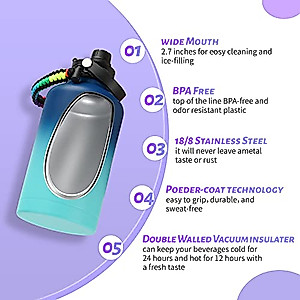 OJOJ Sports Water Bottle with Paracord - 64 oz Water Bottles with Straw Vacuum Insulated Water Jug Stainless Steel Water Bottle Water Bottle for Gym Hiking Hot and Cold Drinks
