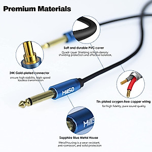 MillSO Guitar Cable 8 ft, TS 1/4 Inch Instrument Cable Straight-Straight 6.35mm Electric Guitar Cord for Bass AMP, Speaker, Patch, Pedal, Keyboard, Mixer, Amplifier - Sapphire Blue