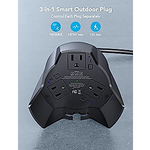 Govee Outdoor Smart Plug, 3-in-1 Compact Outdoor WiFi Bluetooth Plug, Conical Waterproof Design, 15A Outdoor Smart Outlet with Timer, Compatible with Alexa and Google Assistant, No Hub Required