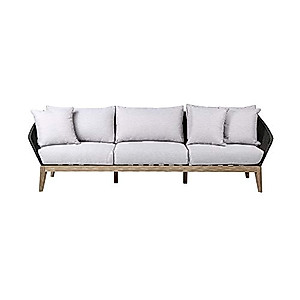ARMEN LIVING LCATSOWDLT Athos Indoor Outdoor 3 Seater Sofa in Light Eucalyptus Wood with Latte Rope and Grey Cushions