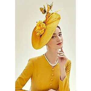 BABEYOND Tea Party Fascinator Hat for Women Kentucky Headwear Derby Pillbox Wide Brim Church Hat for Cocktail Wedding