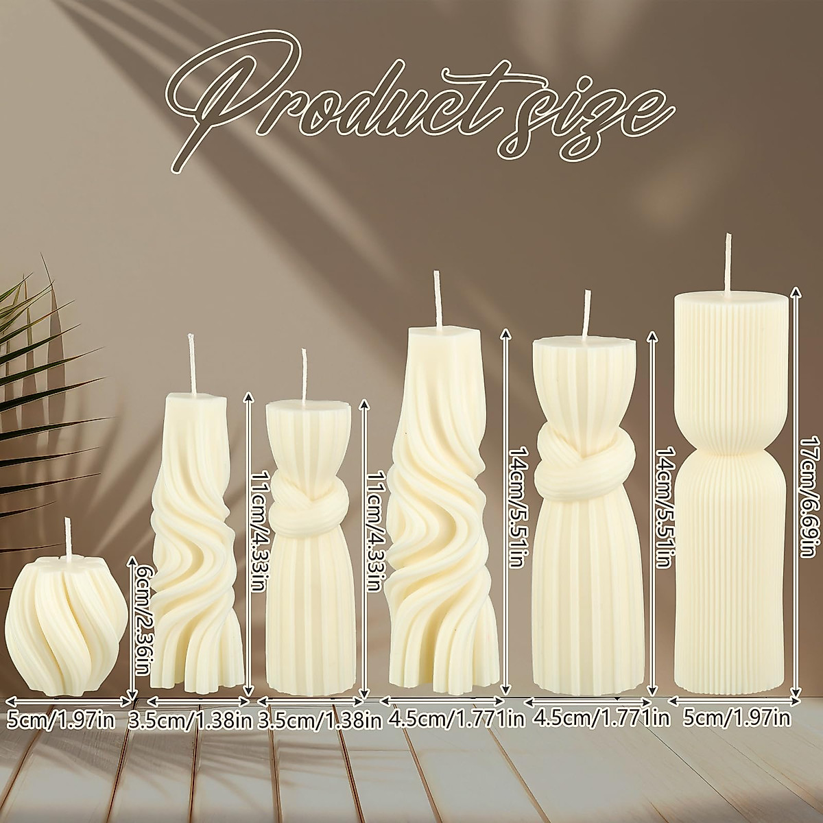Threlaco 6 Pcs Small Pillar Candles Aesthetic Candle Modern Ribbed Candles Set Cute Soy Wax Scented Ribbed Candle Twirl Geometric Decorative Candles for Home Decor for Living Room Bathroom(White)