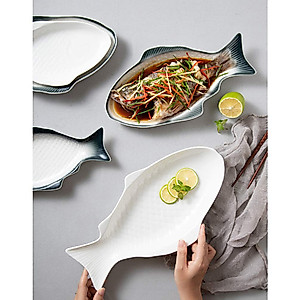 DOITOOL 1Pc Fish Shaped Plate Fish Platter Ceramic Unique Decorative Serving Snack Storage Platter for Party Wedding Restaurants Home (11 Inches, White)