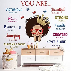 Black Girl Magic Inspirational Wall Decals Quote I'm Kind Princess Wall Sticker Positive Saying African American You are Beautiful Nursery Decor, Inspirational Home Afro Kid Room Decoration Bedroom Playroom Art Gift