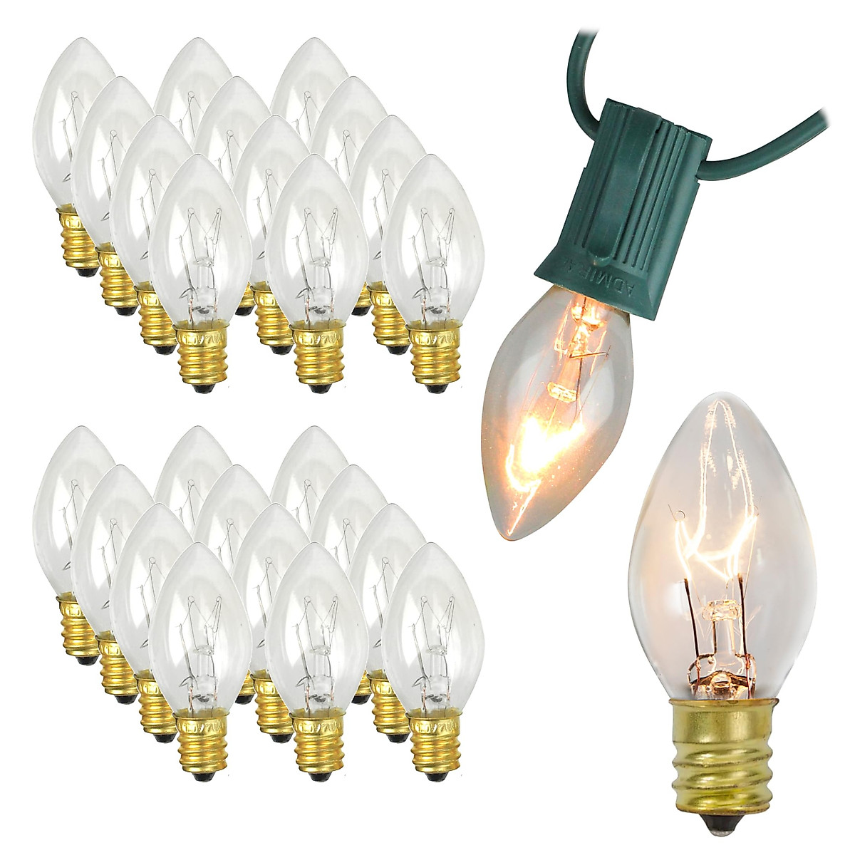 Iconikal 5-Watt C7 Night Light Candelabra Bulbs, Clear, 24-Count for Lamps Nightlights Lanterns String Lights