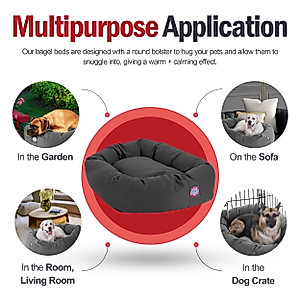 Majestic Pet Dog Bagel Calming Bed, 40x29x9in, Soft Round Pet Bed with Spine Support, Fluffy Donut Dog Bed, Large, Gray