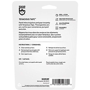 GEAR AID Tenacious Tape Mini Patches for Down Jacket Repair, Black and Clear, six 1.5”x 2.5”