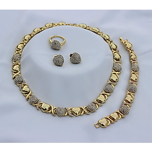 Hugs And Kisses Necklace Set - Necklace Set - Gold Plated Necklace Set - Gold Plated Earrings Ring Bracelet Necklace