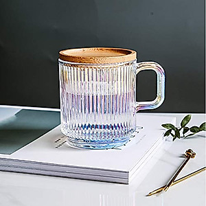 Yalucky Clear Iridescent Coffee Mug with Lid and Sakura Spoon Tea Cups Glass Mugs Pretty Cute Mug for Milk Latte Chocolate Juice Water for Women Men Birthday Christmas (white)