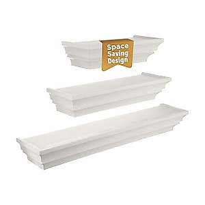 Kiera Grace Madison Classic Crown Molding Floating Wall Shelves, Robust Engineered Wood, Easy Assembly, Ideal for Home Decor, 12" / 16" / 24", White, Set of 3
