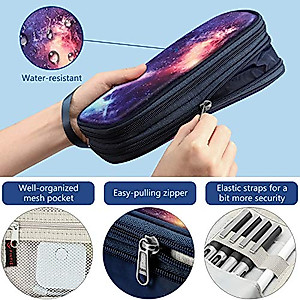 FINPAC Expandable Pencil Case, Large Capacity Pencil Box, Pen & Marker Storage Pouch Stationery Organizer for Men Women Outdoors, Pen Bag Office Supply, Galaxy