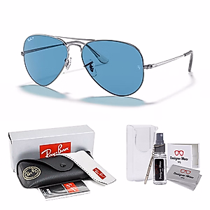 Ray-Ban Aviator Metal II RB3689 004/S2 62MM Gunmetal/Blue Polarized Aviator Sunglasses for Men for Women + BUNDLE With Designer iWear Eyewear Kit