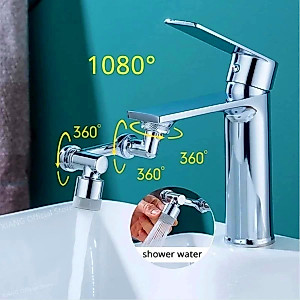 New Rotating 1080° Robotic Arm Faucet -【Universal Model】Splash Filter Faucet, Large Angle Rotating Robotic Arm Water Nozzle Faucet Adaptor w/ 2 Water Outlet Modes, Faucet Extender for Face Wash (1)