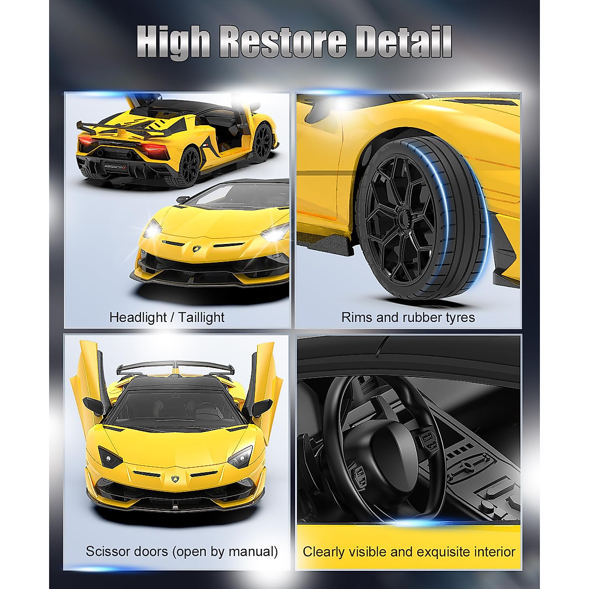 AEROQUEST Lamborghini Remote Control Car, 1:14 Scale Lamborghini SVJ Toy Car Officially Licensed 15 KM/H RC Cars with LED Light, 2.4Ghz Model Car for Boys,Girls,Teens and Adults Birthday Gift, Yellow