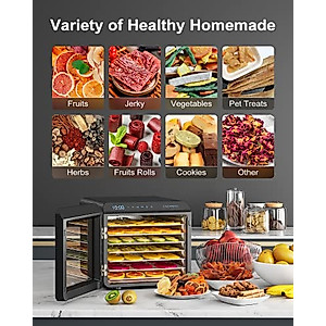 CROWNFUL Food Dehydrator Machine, 7 Stainless Steel Trays, Dryer for Jerky, Vegetable, Fruit, Meat, Dog Treats, Herbs, and Yogurt, Equipped Safety Over-Heat Protection, Digital Timer and Temperature Control, ETL Listed, 30+ Free Online Recipes, Black