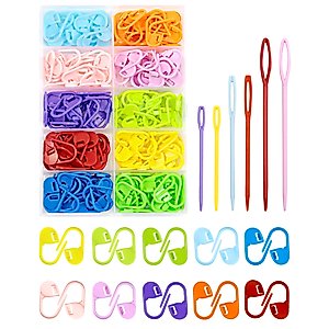 FIVEIZERO 200 Pcs Stitch Markers 10 Color Knitting Markers Crochet Hook and Needle Clip, Sewing Needles with Plastic Eyelets, Colorful Crochet and Needle Markers for DIY and Craft Sewing