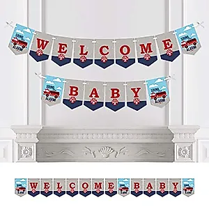 Big Dot of Happiness Fired Up Fire Truck - Firefighter Firetruck Baby Shower Bunting Banner - Party Decorations - Welcome Baby