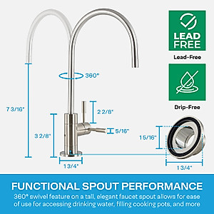 SpiroPure Air Gap RO Faucet, Brushed Nickel/Satin Nickel, Reverse Osmosis Replacement Water Filter Faucet, 3-Line Filtered Faucet, SP-FC210-NK
