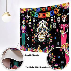 Mocsicka Day of The Dead Backdrop Mexican Día De Los Muertos Background Fiesta Sugar Skull Halloween Dress-up Party Decoration Halloween Cake Table Banner (Muticolor, 7x5ft(82''x60''))