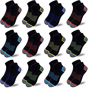 JAMEGIO Boy Socks12 Pairs Kids' Low Cut Socks Half Cushion Sport Ankle Athletic Cotton Socks(7-10 Years)