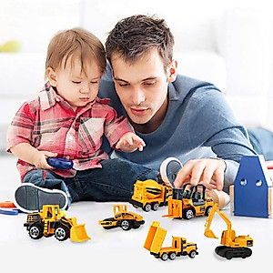 BenRich 6 Pcs Mini Die Cast Car Set 1/64 Scale Alloy Construction Trucks - Dump Truck, Excavator, Forklift, Road Roller, Bulldozer, Mixer Truck - Toy Cars for Kids Boys Girls Birthday Xmas Present