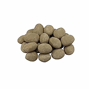 Hmleaf 24 PCS Ceramic Pebbles for Fire Pits or Fireplaces or Stoves in Khaki