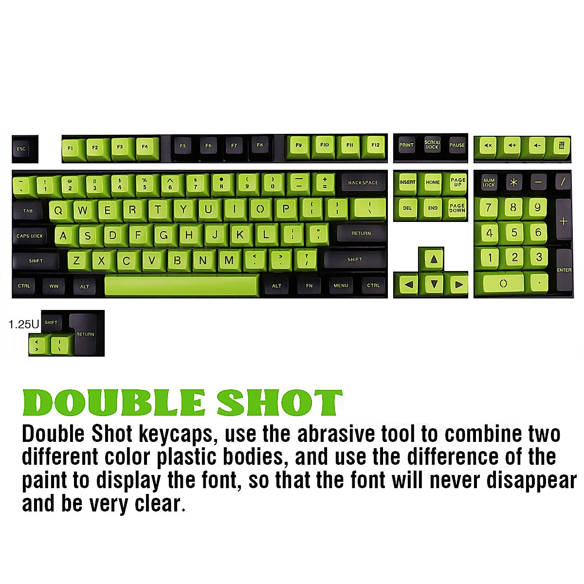 112 Keys GSA Profile Keycaps Double Shot ABS Ball Shape Black Green for Cherry Mx Switch Mechanical Gaming Keyboard Keycap(Green Black)