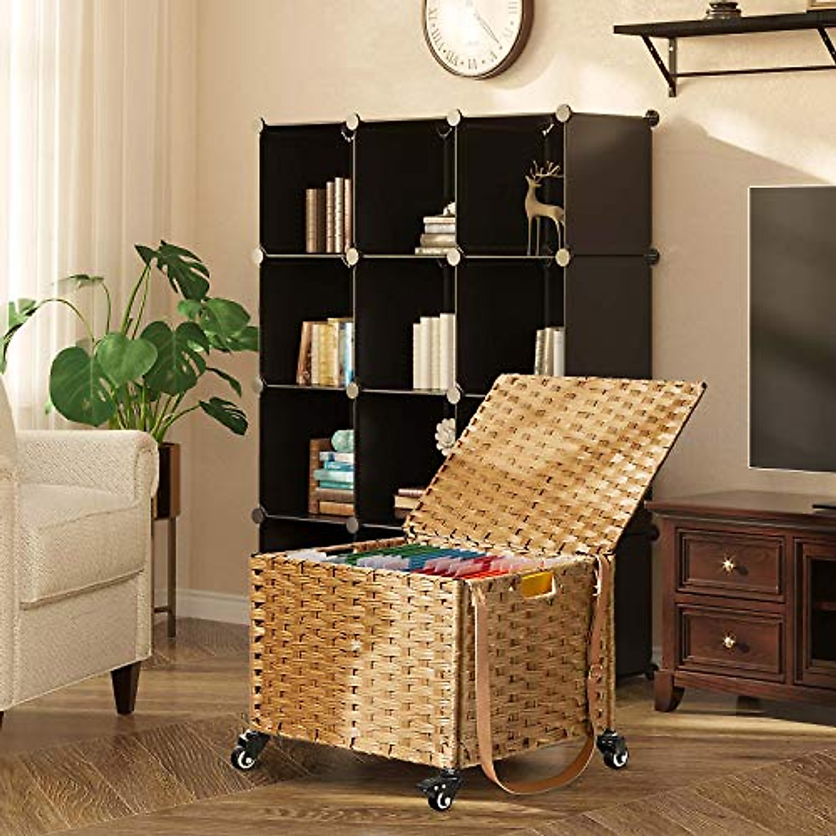 Greenstell File Cabinet with 20 Hanging Filing Folders, Mobile File Cabinet for Home Office, Decorative Organize, Under Desk Rolling Office File Cabinet for Legal Letter Size, Easy to Assemble Natural