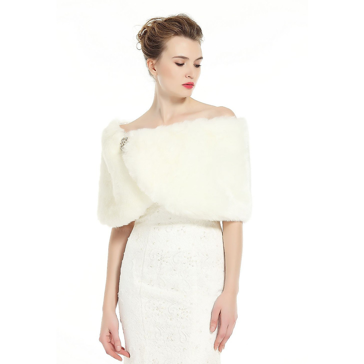 BEAUTELICATE Faux Fur Wrap Shawl Women Shrug Bridal Stole for Winter Wedding Party
