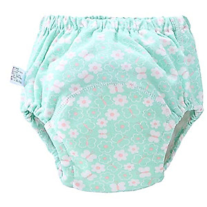 2pcs Breathable Cloth Bag Cotton Washable Nappy Leak Proof Cloth Diaper - Size S(1pc Green Flower, 1pc Fox)