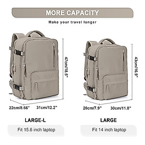 Large Travel Backpack Women, Carry On Backpack, Hiking Backpack Waterproof Outdoor Sports Rucksack Casual Daypack with USB Charging Port Shoes Compartment, Grey Brown