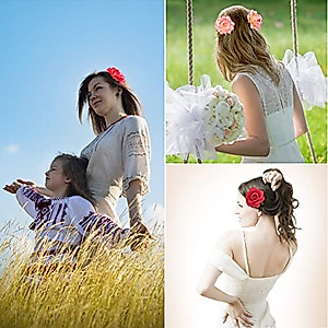 DRESHOW 5 Pcs Rose Hair Clip Flower Bridal Hair Pins Rose Brooch Floral Clips Head Ornament Wedding Hair Accessories Flamenco Dancer Hair Clip for Women Girls