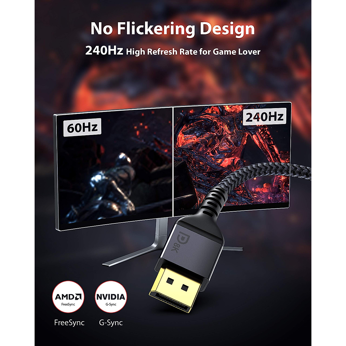 VESA Certified DisplayPort Cable 1.4, Maxonar 8K 4ft/1.2M DP Cable Cord (8K@60Hz, 4K@144Hz, 1080P@240Hz) Display Port HBR3 32.4Gbps, HDCP 2.2 for Odyssey G9 CHG90, PC, Laptop, TV Gaming Monitor - Grey