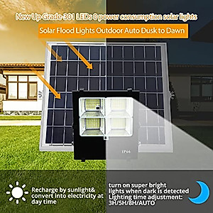 100W LED Solar Flood Lights Outdoor Bright,301 LEDs 8000LM Auto Dusk to Dawn with Light Sensor and Remote Control,IP66 Waterproof Solar Street Security Light for Barn, Garden, Yard