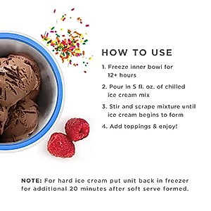 ZOKU Ice Cream Maker, Compact Make and Serve Bowl with Stainless Steel Freezer Core Creates Soft Serve, Frozen Yogurt, Ice Cream and More in Minutes, BPA-free, Blue