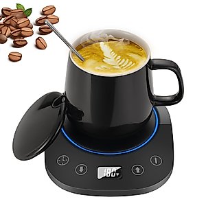 HYRIXDIRECT Coffee Mug Warmer with Mug Spoon Set, Electric Coffee Cup Warmer for Desk with Auto Shut Off, 7 Temperature Setting Heated Coffee Mug, Beverage, Milk, Tea Warmer