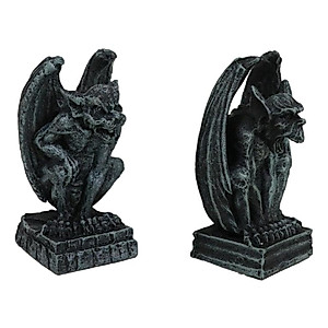 Ebros Gift Notre Dame Castle Top Guardian Mini Gargoyles Crouching On Stone Pedestals Resin Figurine Set of 2 Miniature Fairy Garden Gargoyle Sculpture Pair 2.5" Tall