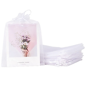 XINSHUNYI 50 pieces of 8X12 Inches White large Sheer Organza Bags, Party jewelry gift wedding bags with drawstrings, sachet jewelry, festivals, makeup (8x12 Inch (Pack 50), white)