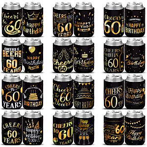 Umigy 24 Pcs 60th Birthday Can Sleeve to 60 Years Can Neoprene Cooler 60th Birthday Decorations 60th Birthday Party Favors Party Supplies Birthday Gift for Men Women