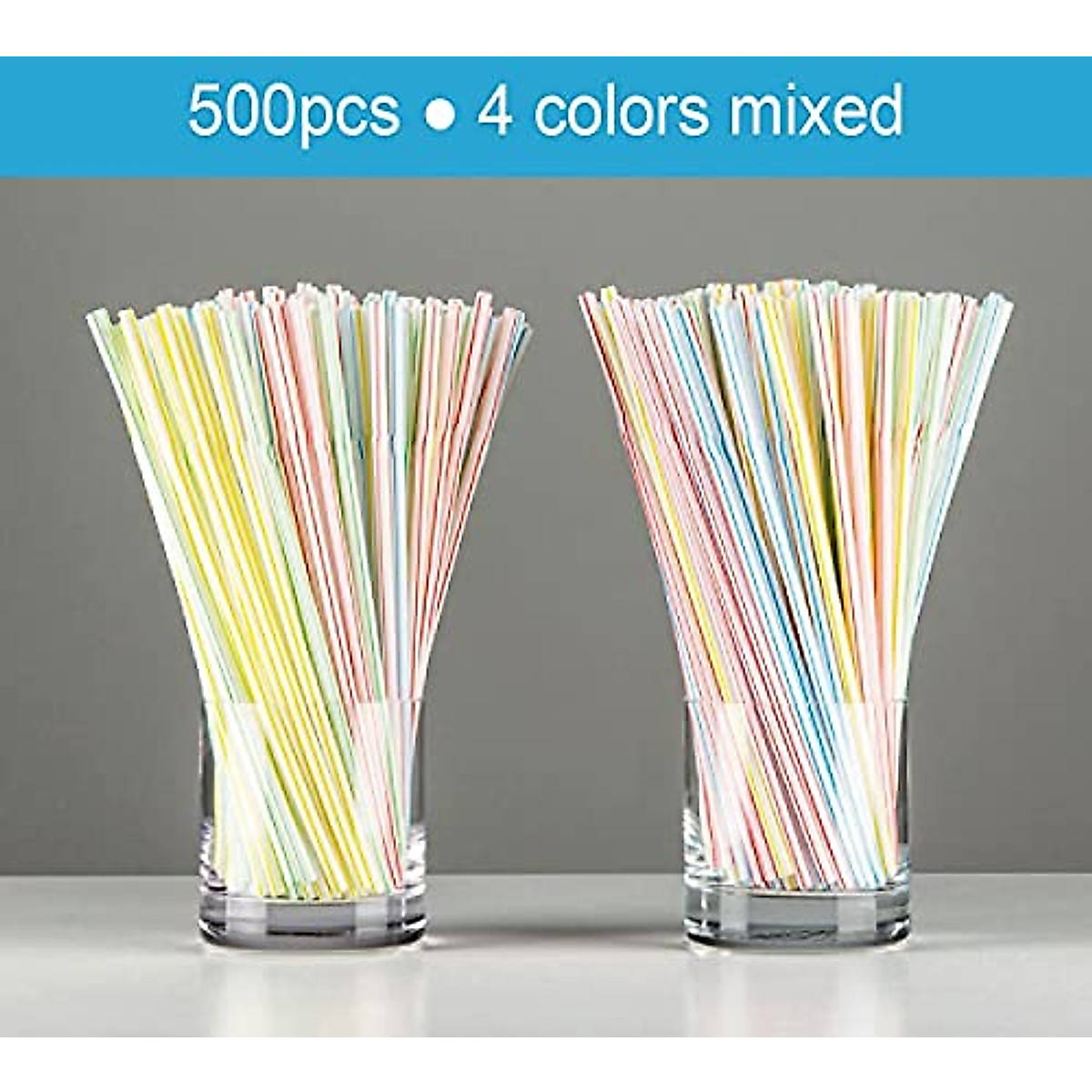 500 Pcs 8.27 Inch Colorful Flexible Plastic Drinking Straws,Individually Wrapped , Bendable,Disposable,Thick Straw for Party, for Use with Any Jumbo Cup or Water Bottle,BAP Free, Dia 0.24inch