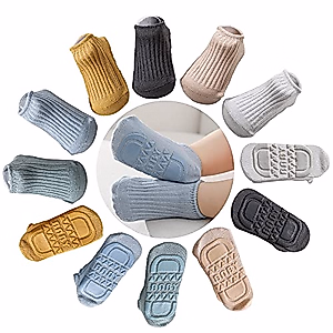 Looching 6 Pairs Toddler Baby Girls Boys Non Slip Floor Ankle Socks with Grips Cotton Low Cut Socks for Infants Newborn Kids