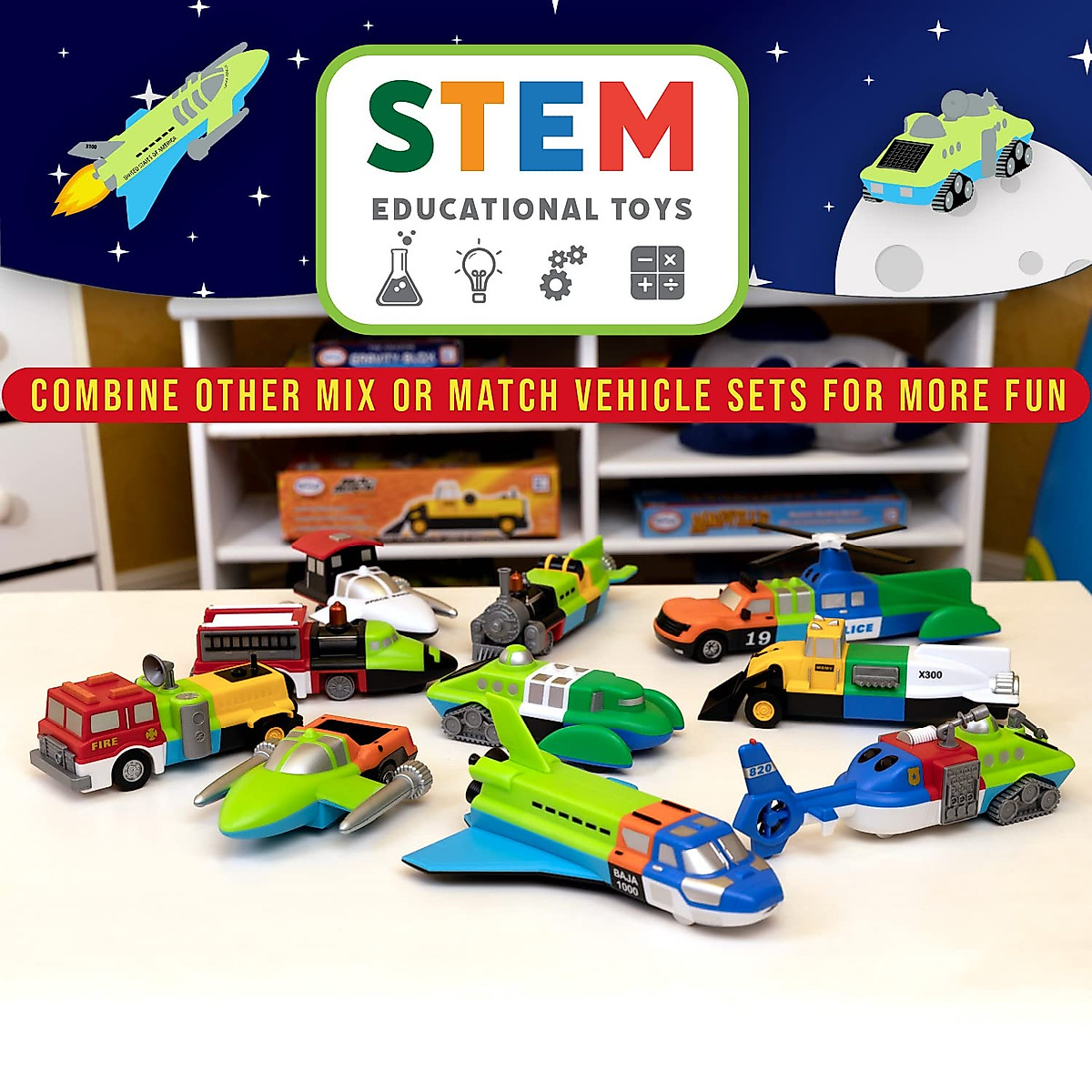 POPULAR PLAYTHINGS Mix or Match Vehicles 5, Magnetic Toy Play Set, Spacecraft Vehicles