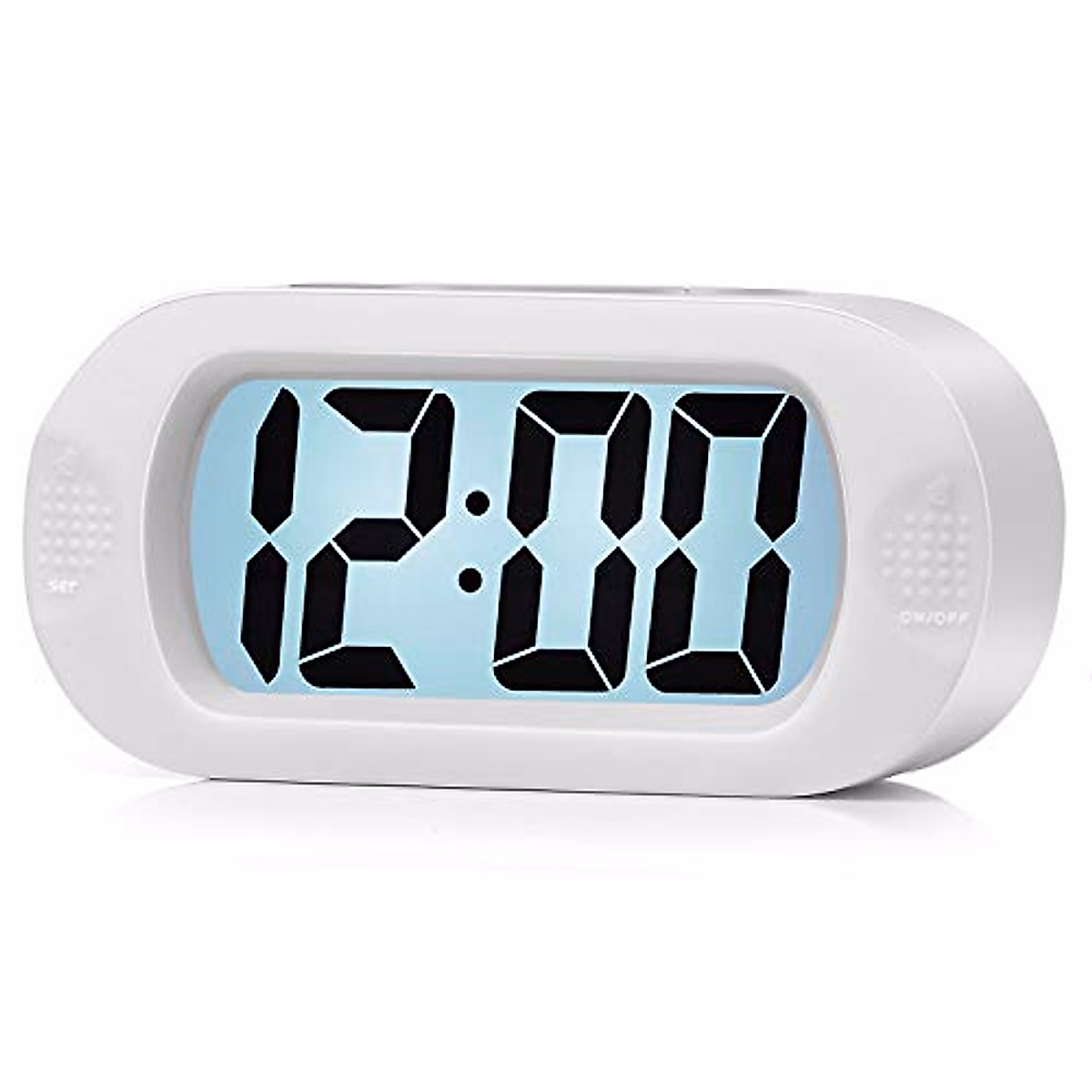 Plumeet Digital Alarm Clock Travel Clock with Snooze and Nightlight - Easy to Set Simple Bedside Alarm Clocks for Kids - Ascending Sound - Battery Powered (White)