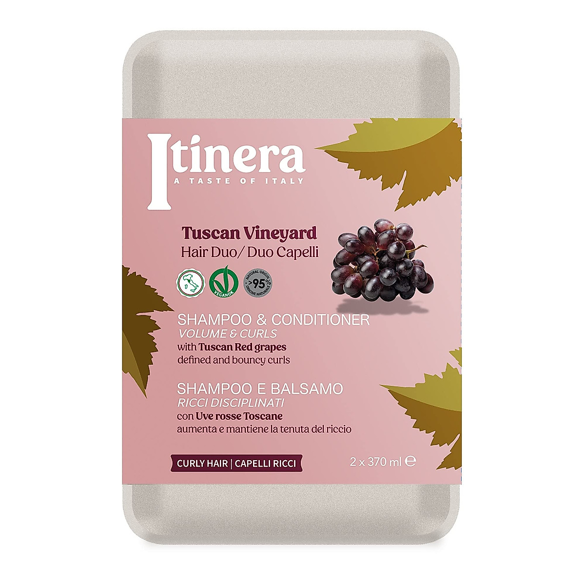 Itinera Tuscan Vineyards Gift Box with Volume & Curls Shampoo & Conditioner (2 x 12.51 fl oz) - For Curly Hair - Vegan Friendly - 95%+ Natural Origin Ingredients