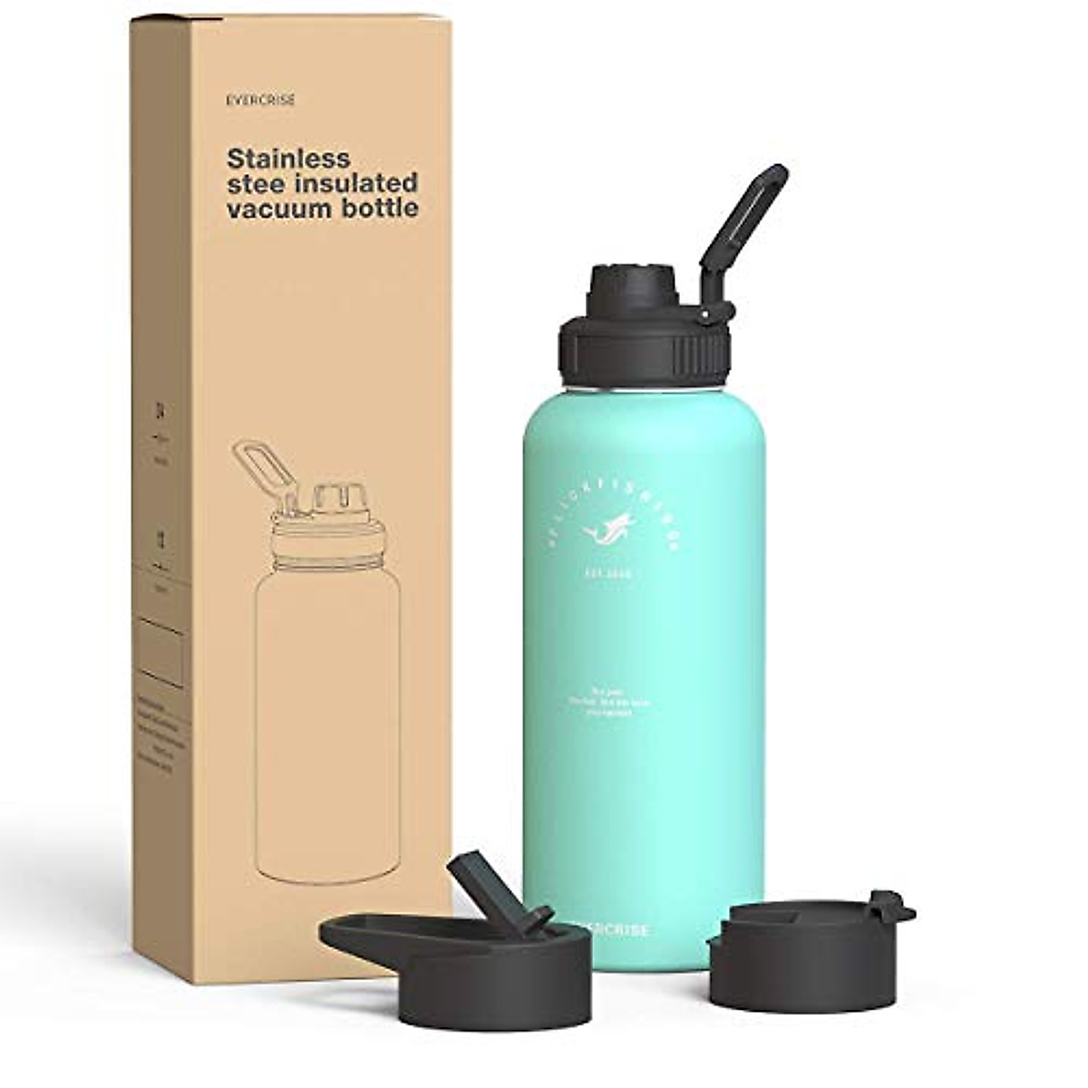 Water Bottle Double Wall Vacuum Insulated (17oz,24oz,32oz,40oz) Wide Mouth Thermoses with 3 Lids Straw Lid Spout Lid Handle Lid Keep Liquids Hot or Cold Sports Stainless Steel Water Bottle for Kids
