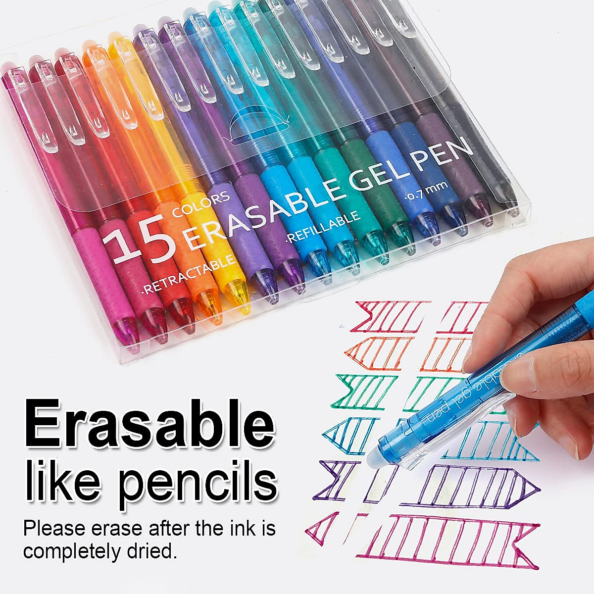 Vanstek 15 Colors Retractable Erasable Gel Pens Clicker, Fine Point(0.7), Make Mistakes Disappear, Premium Comfort Grip for Drawing Writing Planner and School Supplies