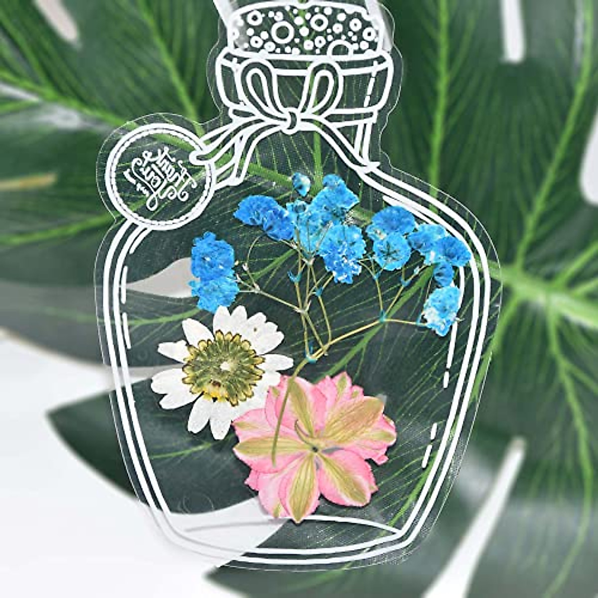 20/40PCS Transparent Dried Flower Bookmarks, Dried Flower Bookmark Craft, Clear Drift Bottle Bookmark, Flower Page Clips Bookmarks, Handmade DIY Transparent Flower Page, Glassware Stickers (C, 20PCS)