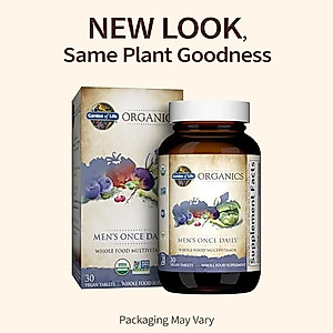 Garden of Life Organics Multivitamin for Men - Men's Once Daily Whole Food Vitamin Supplement Tablets, Vegan, 30 Count